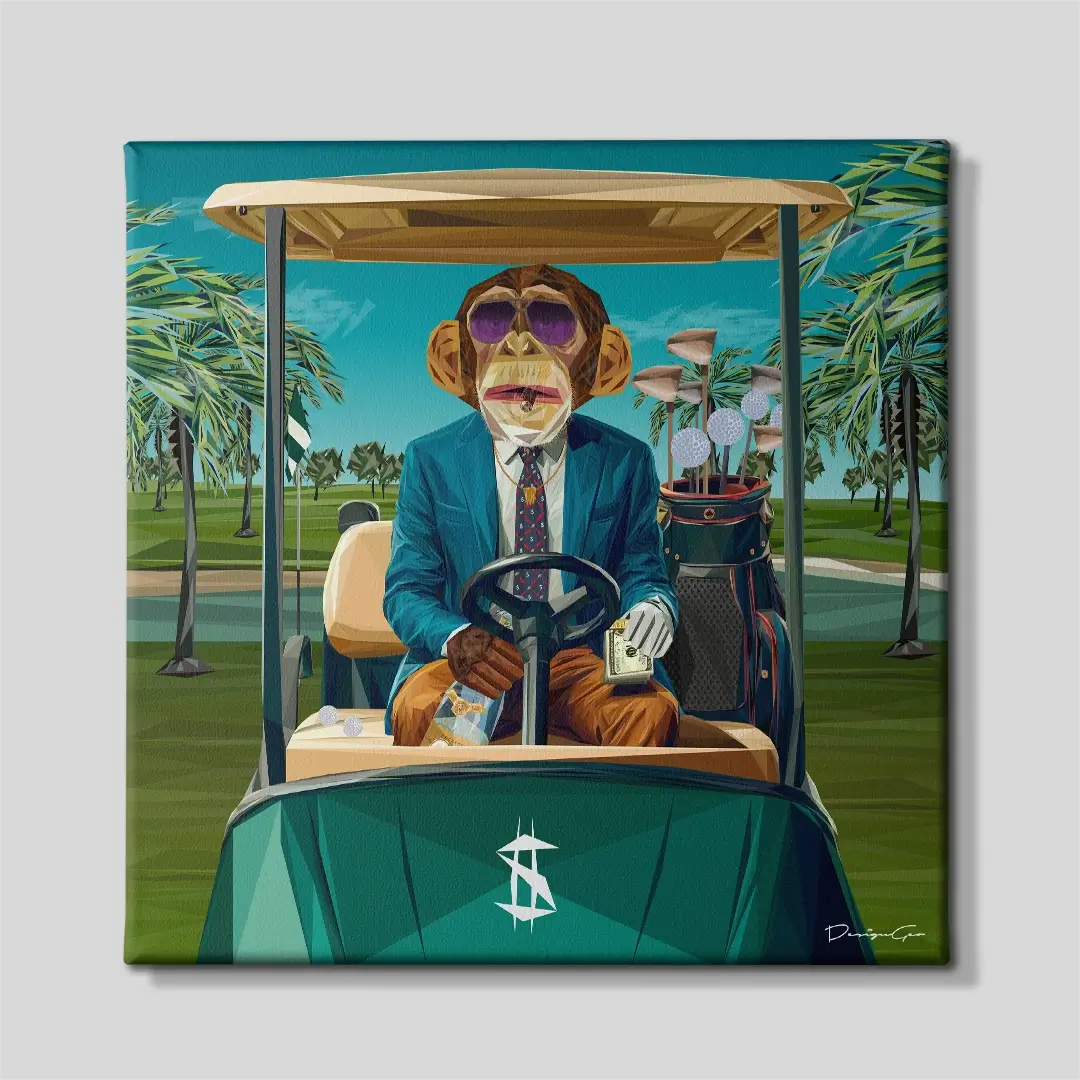 Monkey Golf Caddy Canvas Wall Art